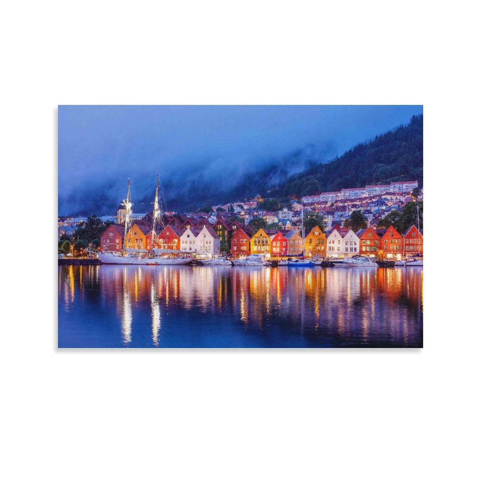 Bergen Norway Bryggen Street Evening Poster Decorative Painting Canvas ...