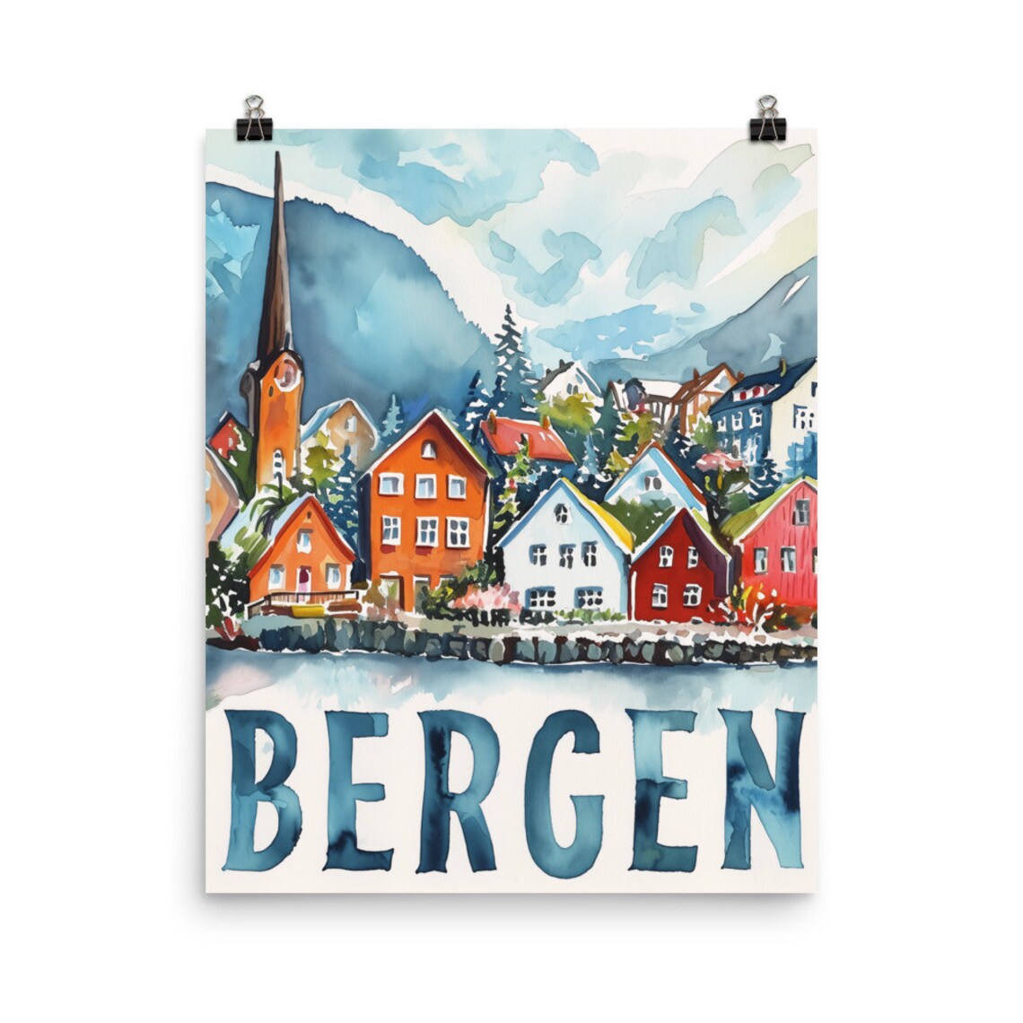 Bergen Norway Print, Coastal Cityscape Travel Art, Scandinavian Decor ...