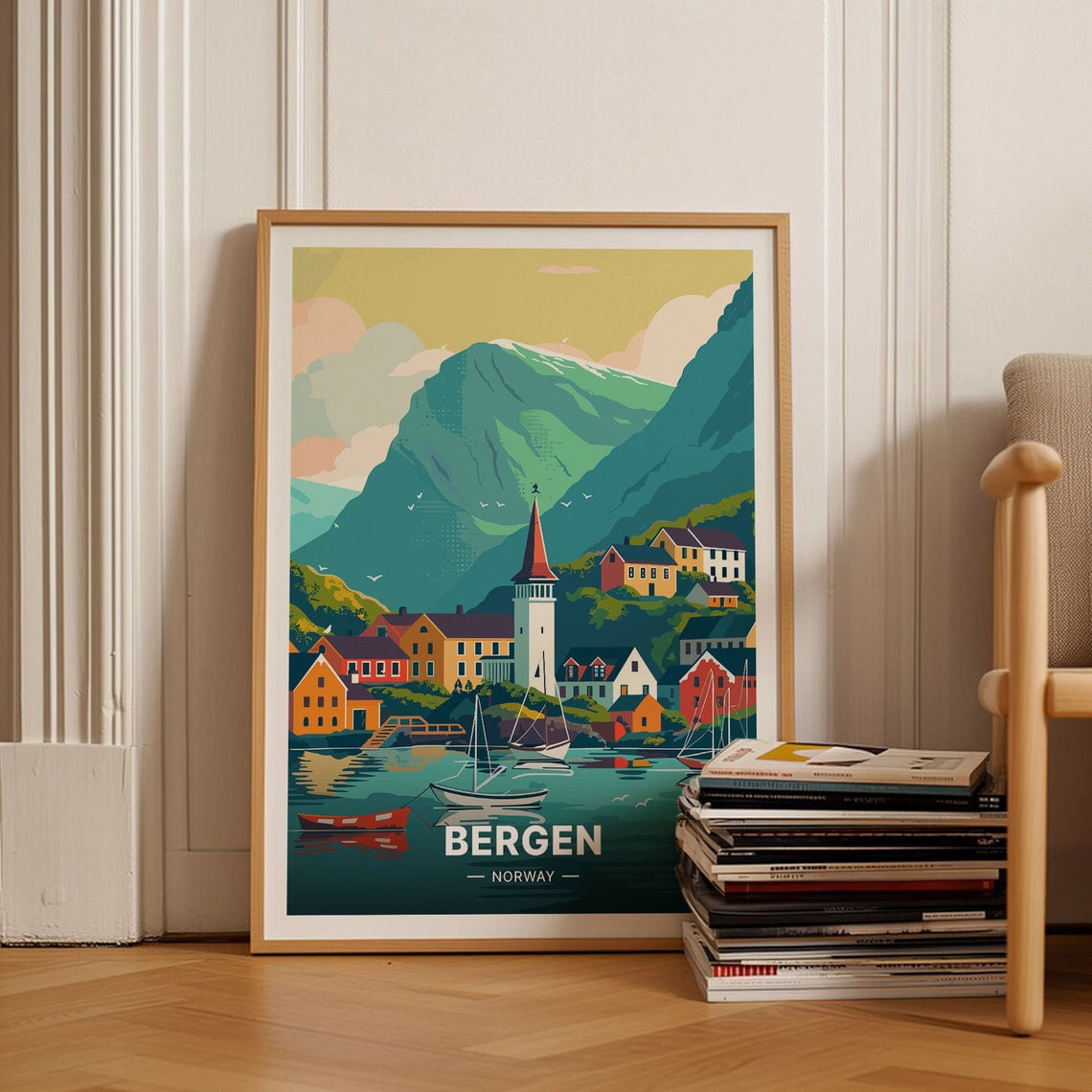 Bergen Norway Travel Poster, Scandinavian Art, Unique Home Decor, Gift ...