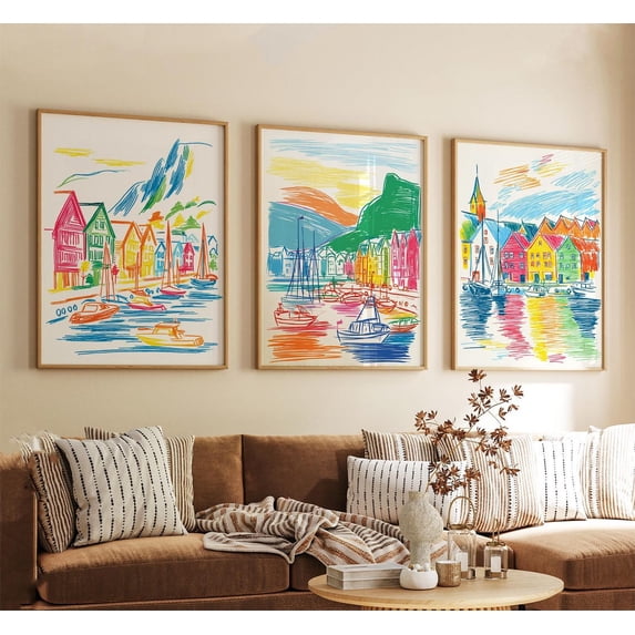 Bergen Travel Fjord Wall Art Norway Decor Set 3 Unframed Paper Print ...