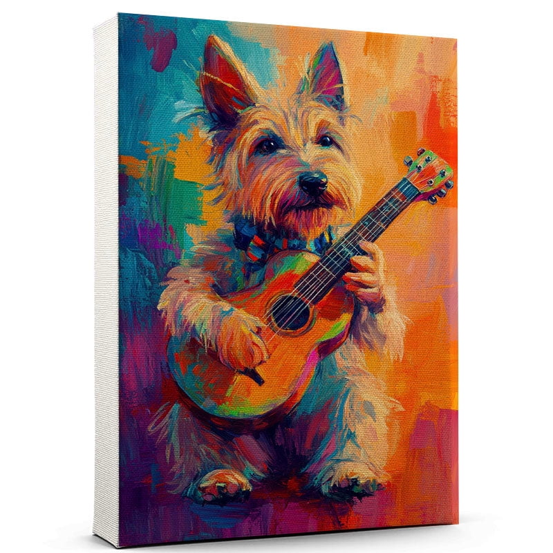 Berger Picard Dog Playing Ukelele Stretched Canvas Size 8x12 – Vintage ...
