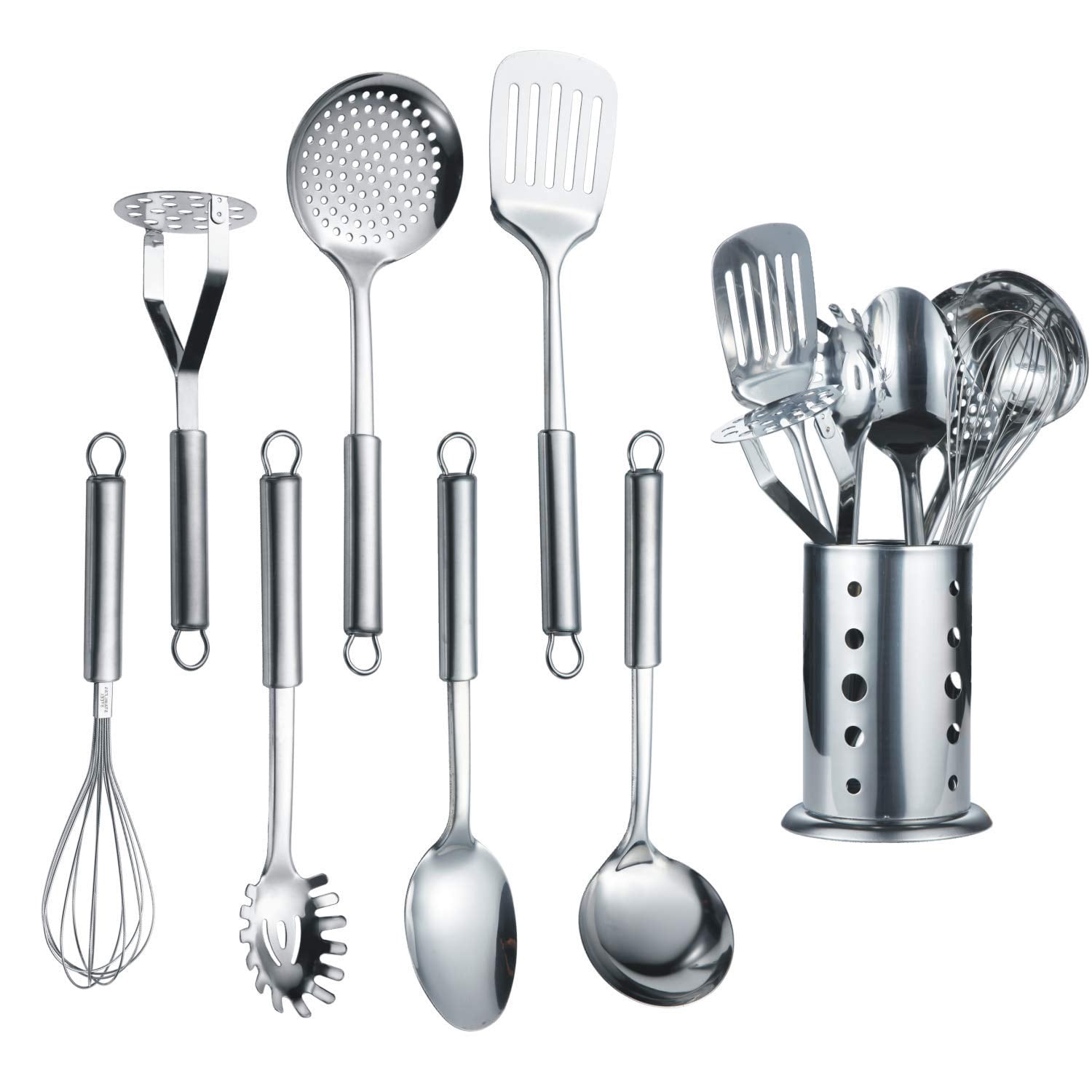 Berglander Cooking Utensil TWE5 Set 8 Piece, Stainless Steel Tool Set ...