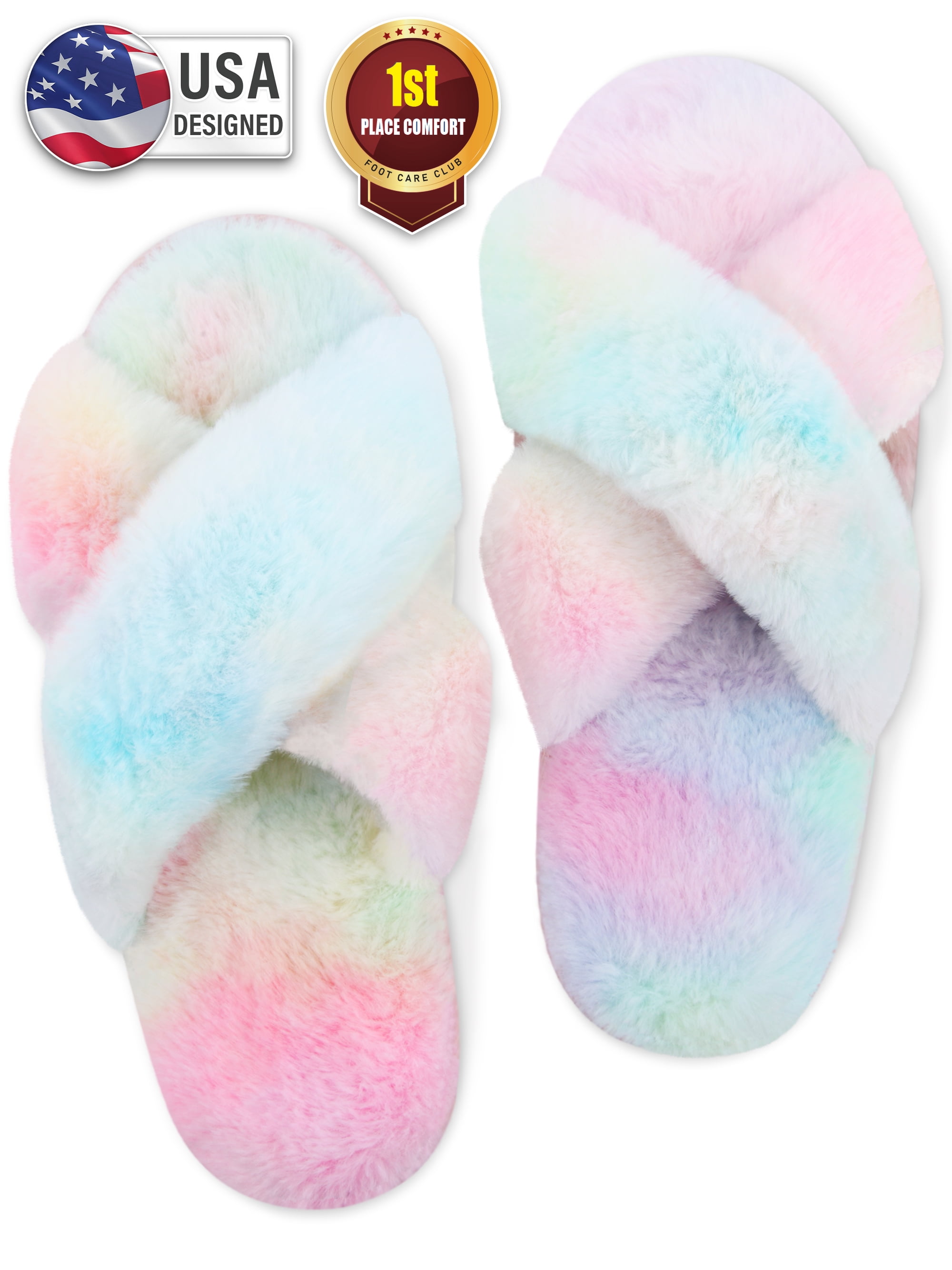 Bergman Kelly Comfy Plush Fuzzy Slippers for Women, Anti-Slip Open Toe ...