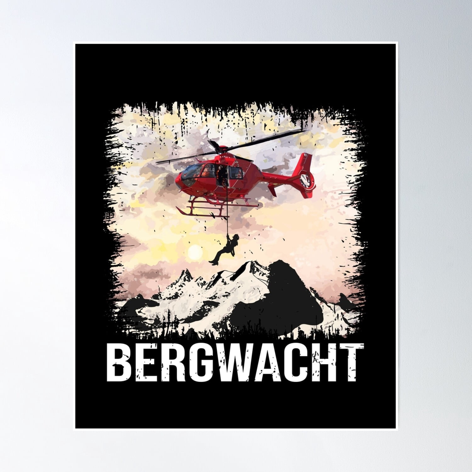 Bergwacht Mountain Rescue Alpine Helicopter Rescue Design Poster Wall ...
