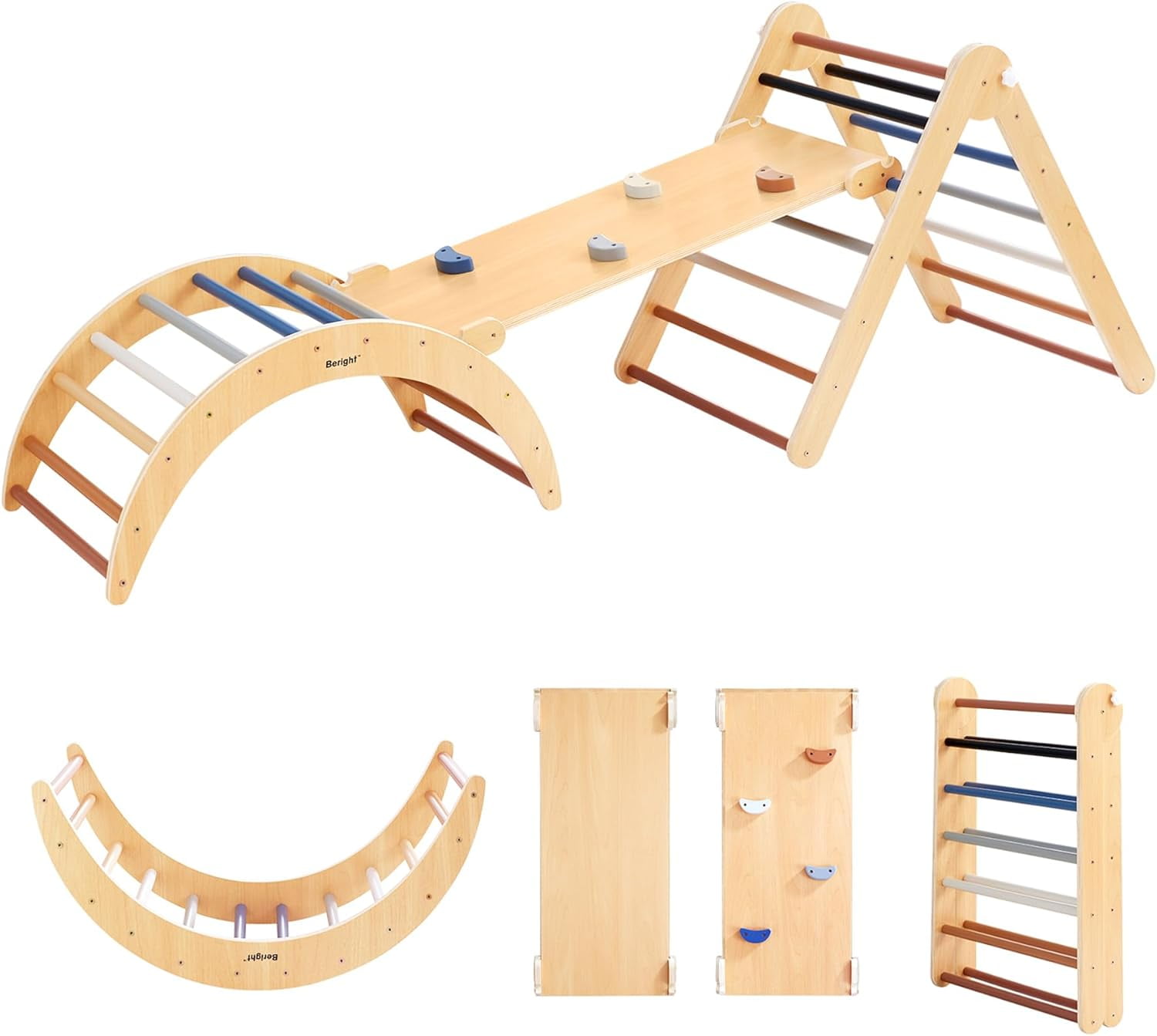 Beright 5 In1 Pikler Triangle Gym, Foldable Climbing Triangle Ladder ...