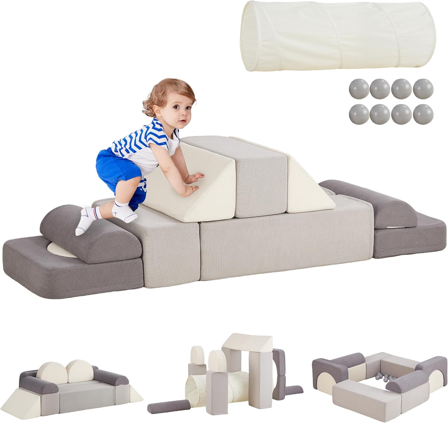 Beright Toddler Climbing Toys Indoor, Foam Climbing Blocks with Crawl ...