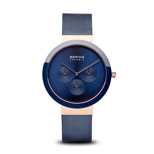 Free Shipping! Bering Male Ceramic Polished Rose Gold Mesh Watch with ...