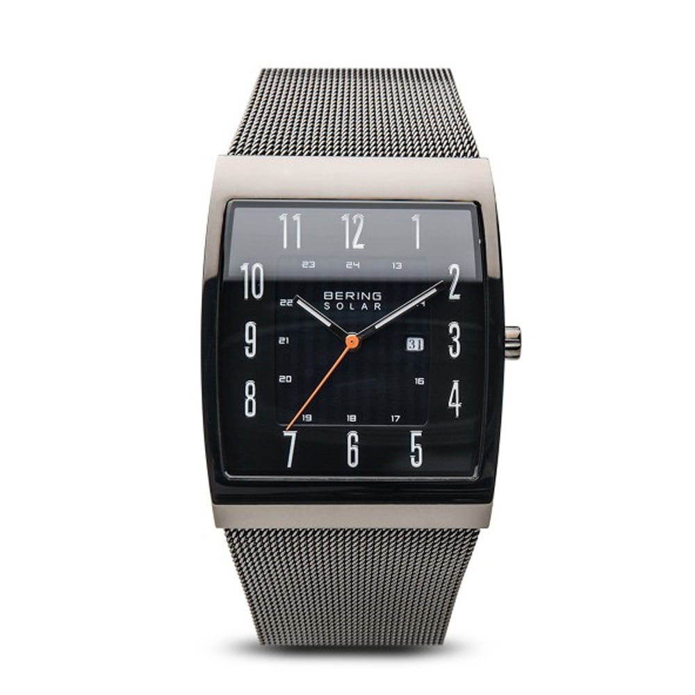 BERING Slim Solar Watch, Polished Grey Stainless Steel, Black Dial ...