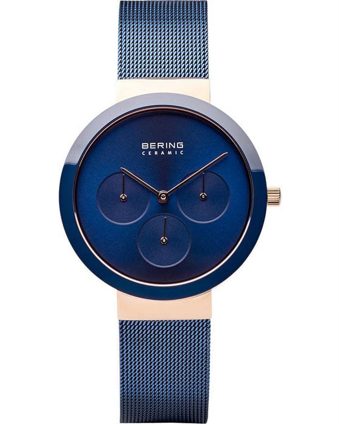 BERING Women's Watch, Blue Ceramic Bezel, Rose Gold Stainless Steel ...