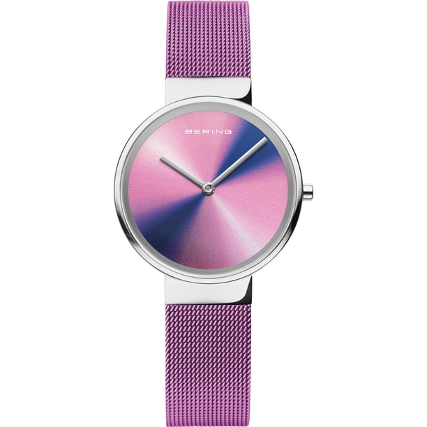 Bering Women's Classic Pink Stainless Aurora Borealis Dial Milanese ...