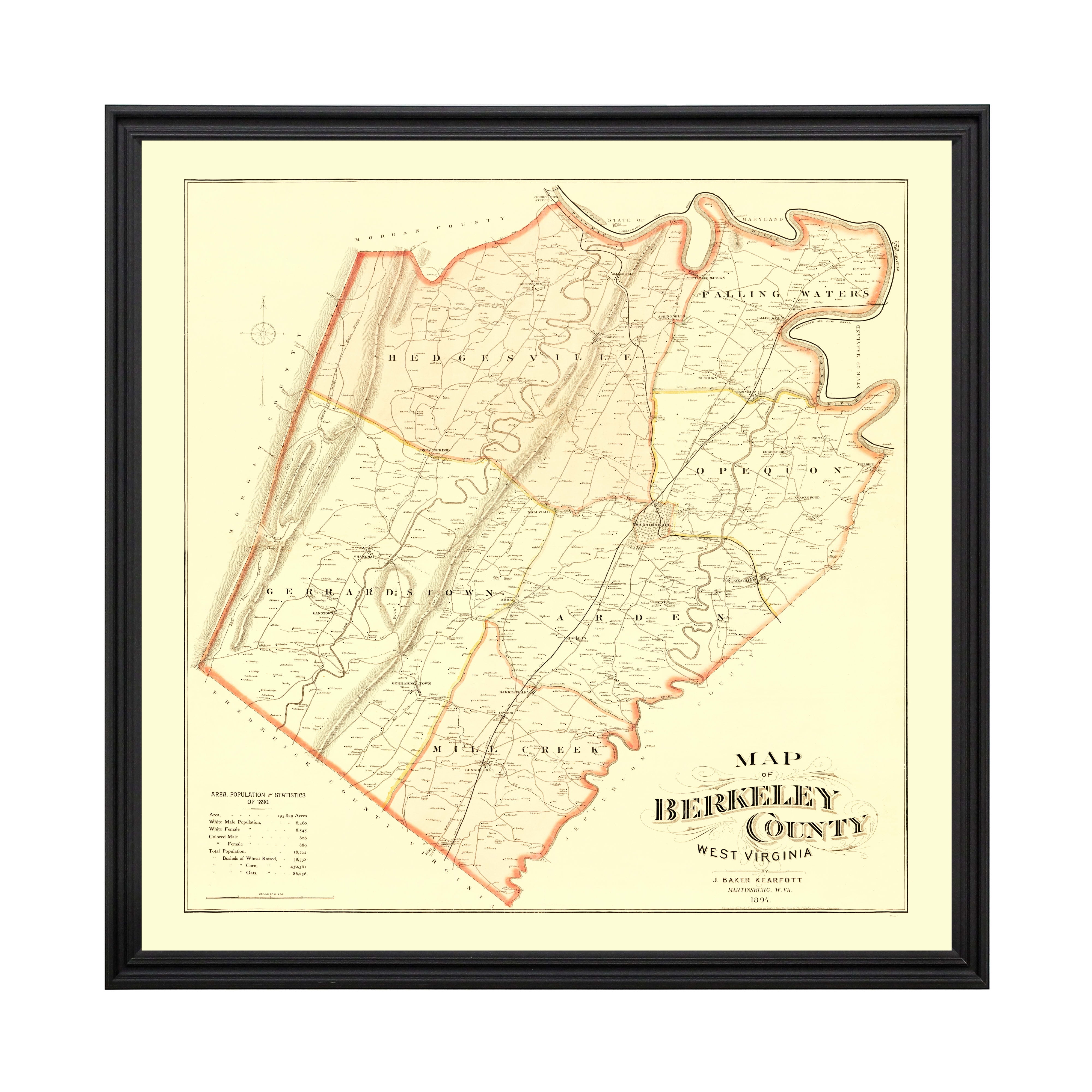Berkeley County West Virginia Art, 1894 Vintage Map of Berkeley County ...