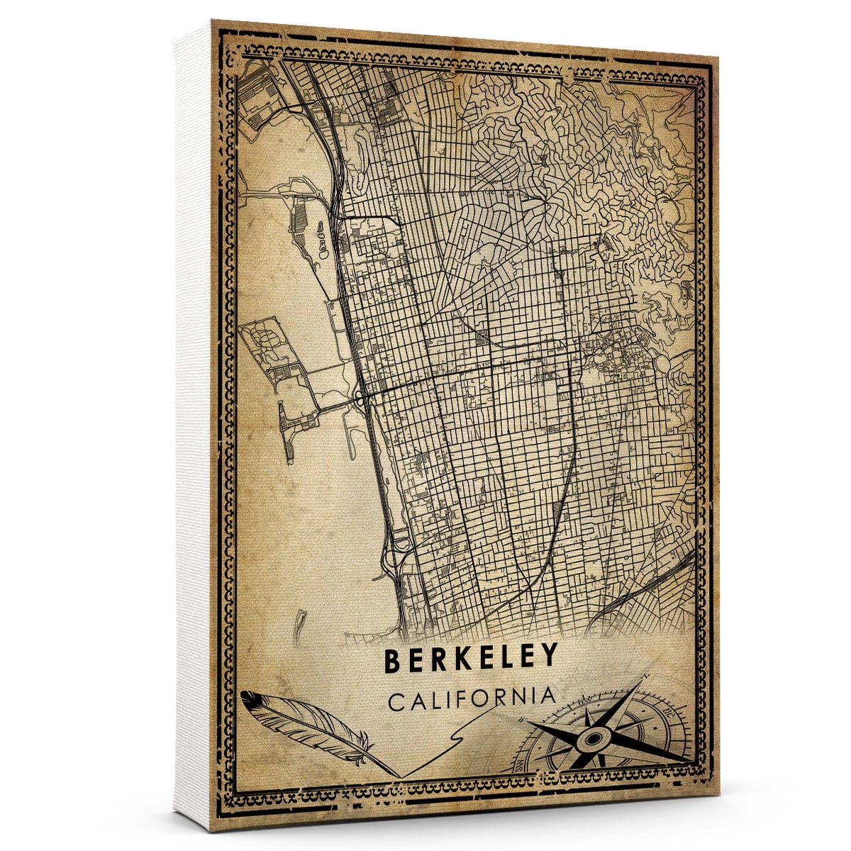 Berkeley Vintage Map Prints Canvas, California Map Art Canvas, Canvas ...