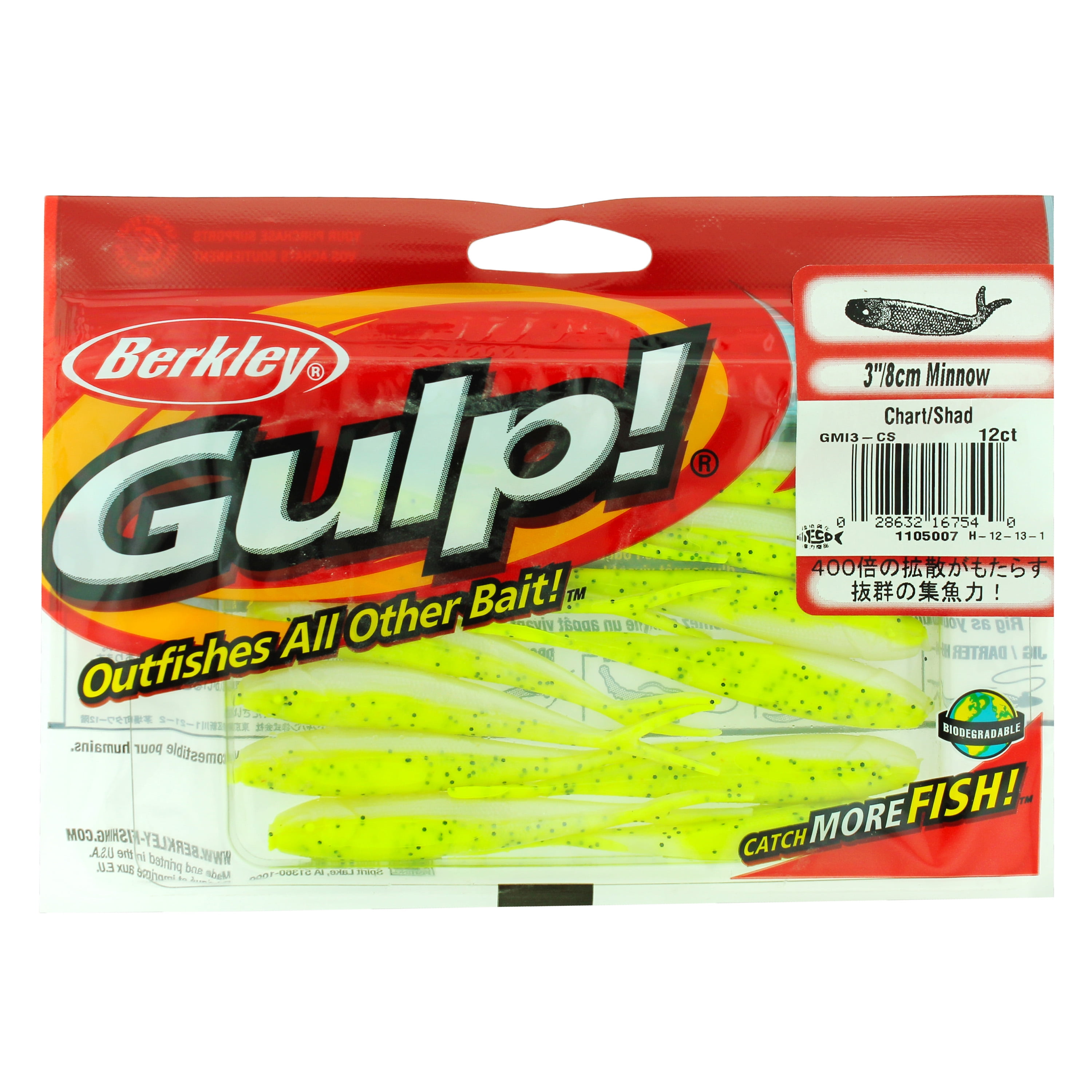 Berkley Gulp! Freshwater Minnow Fishing Soft Bait 3in Chartreuse ...