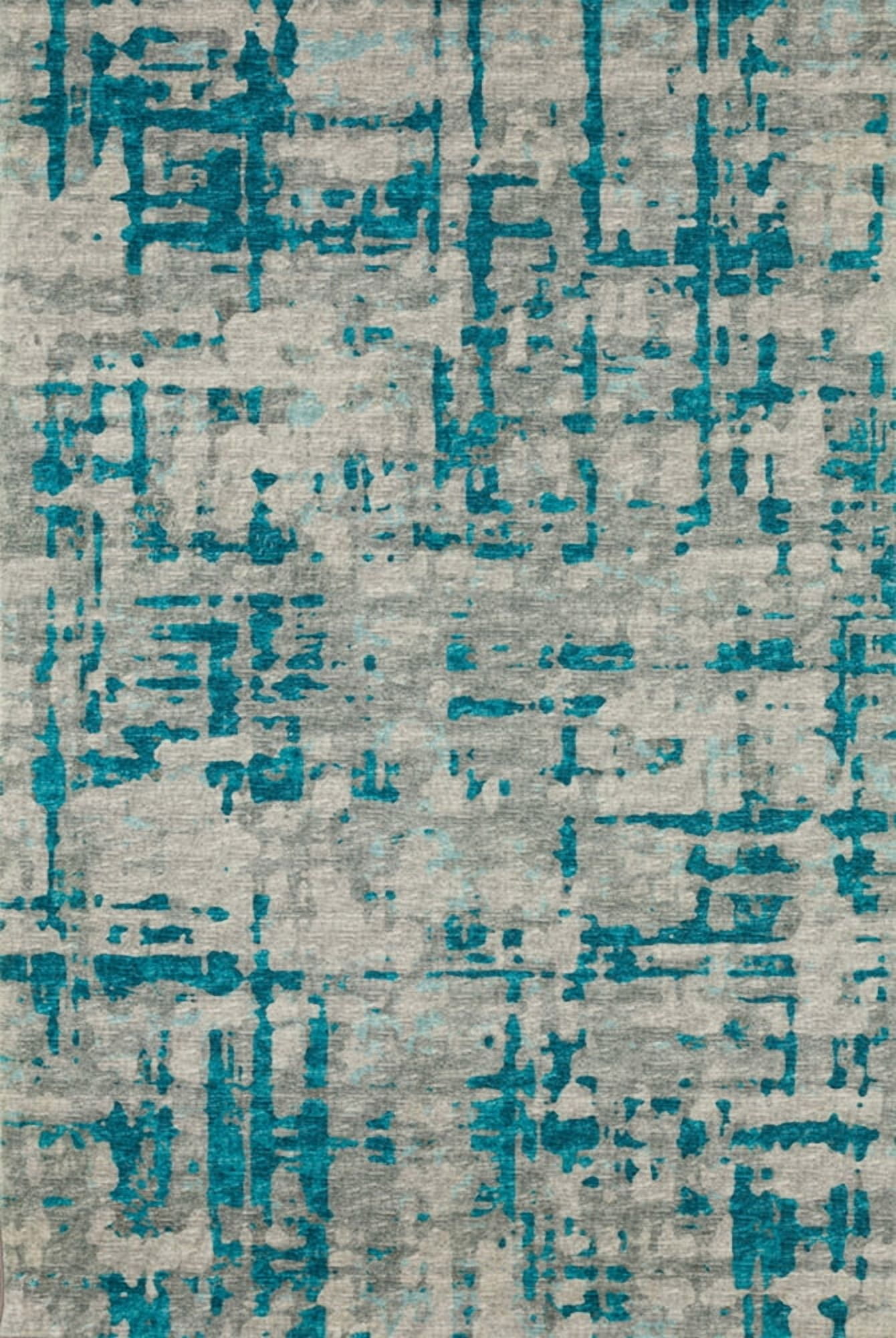 Berkley Hempstead Area Rug BR5 Br5 Teal Teal Lines Blocks 3' x 5 ...