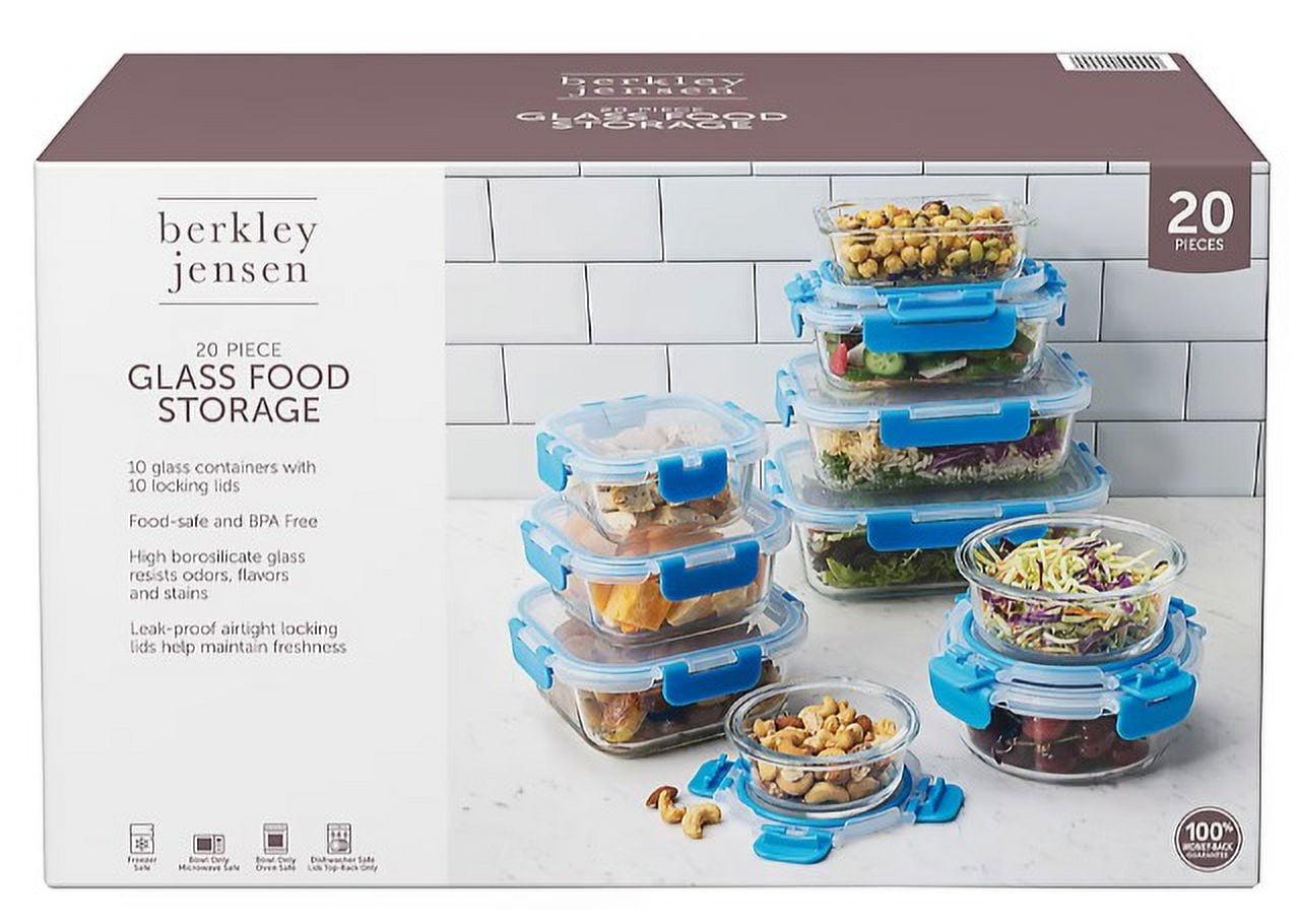 Berkley Jensen 20 pc. Glass Food Storage Set with Airtight Locking Lids ...