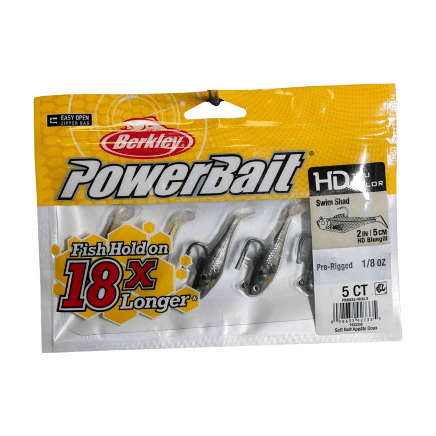 Berkley PowerBait Pre-Rigged Swim Shad Fishing Bait, HD Bluegill, 2in ...