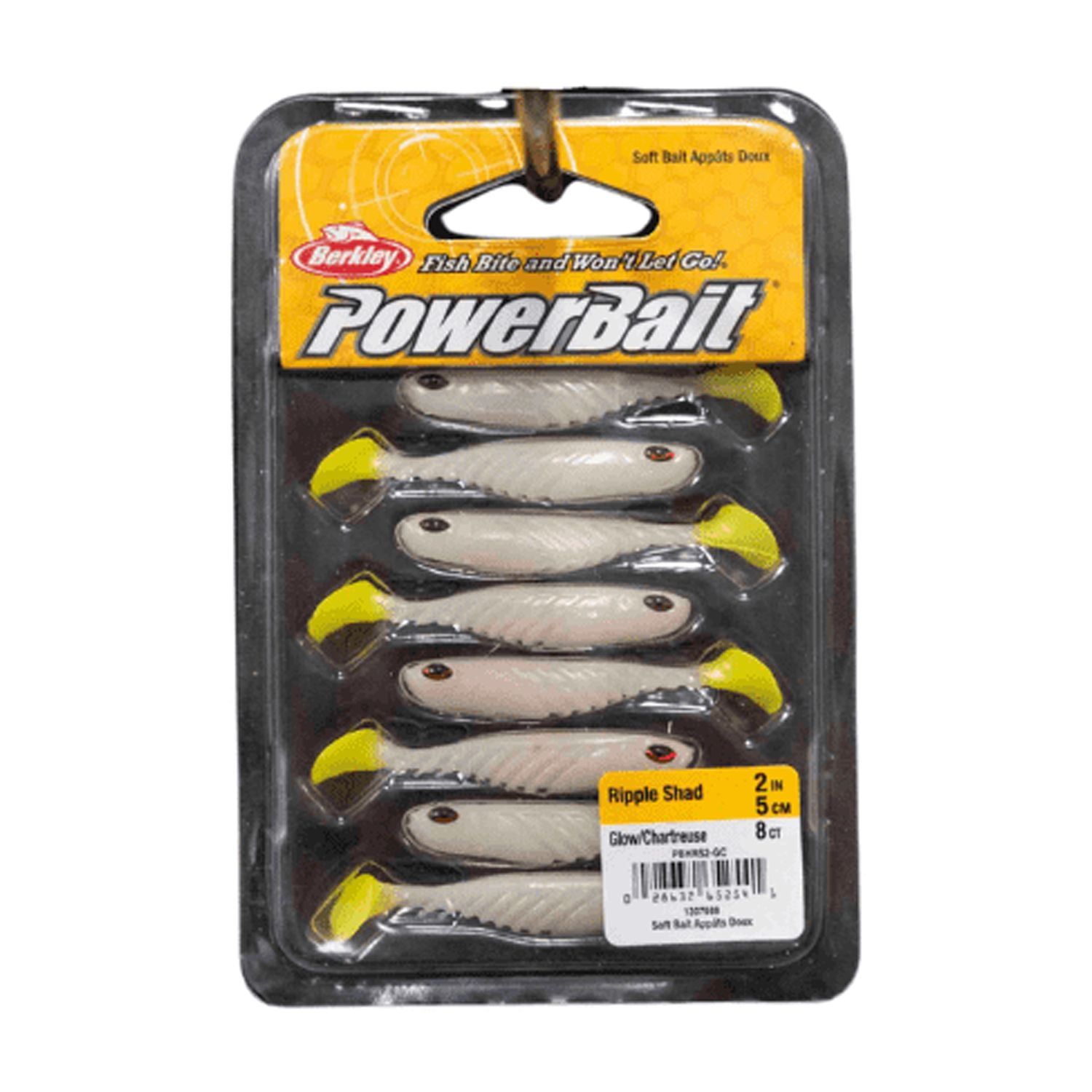 Berkley PowerBait Ripple Shad Fishing Bait, Glow/Chartreuse, 2in | 5cm ...
