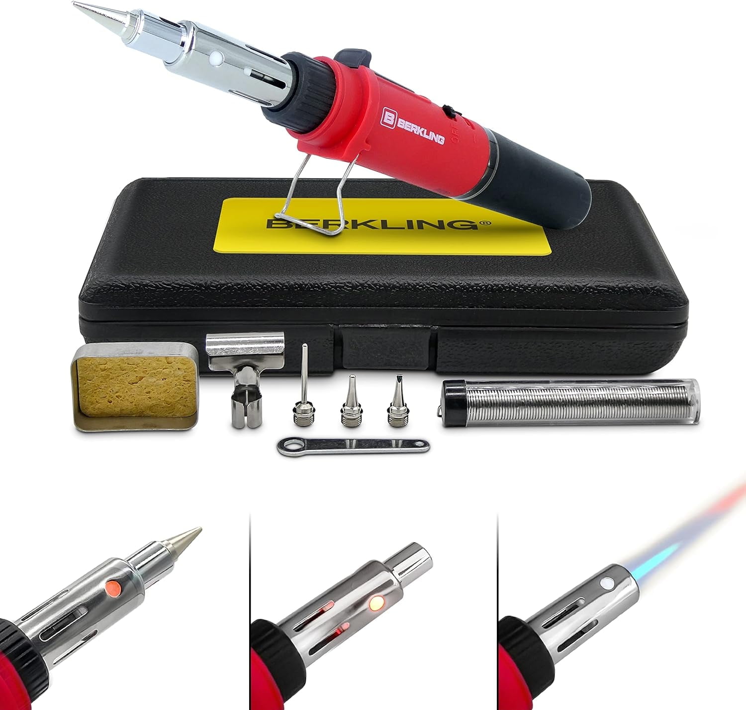 Berkling BSG 568 Butane Soldering Iron Kit Self Ignite Instant Start Portable Cordless Welding Micro Solder Torch Heat Gun Includes 5 Tips 15g 60 40 Rosin Core Solder Wire Mini Wrench Sponge Walmart.c...