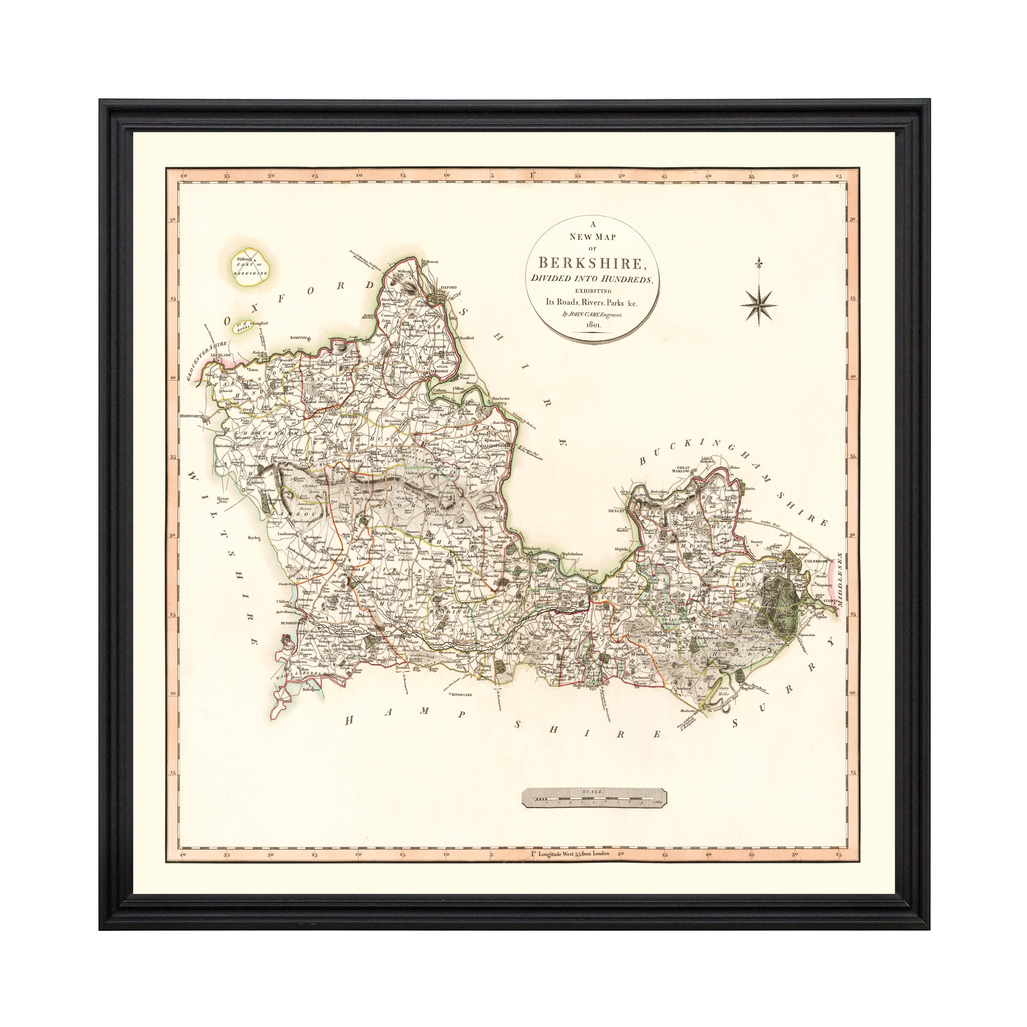 Berkshire County England England Art, 1801 Vintage Map of Berkshire ...