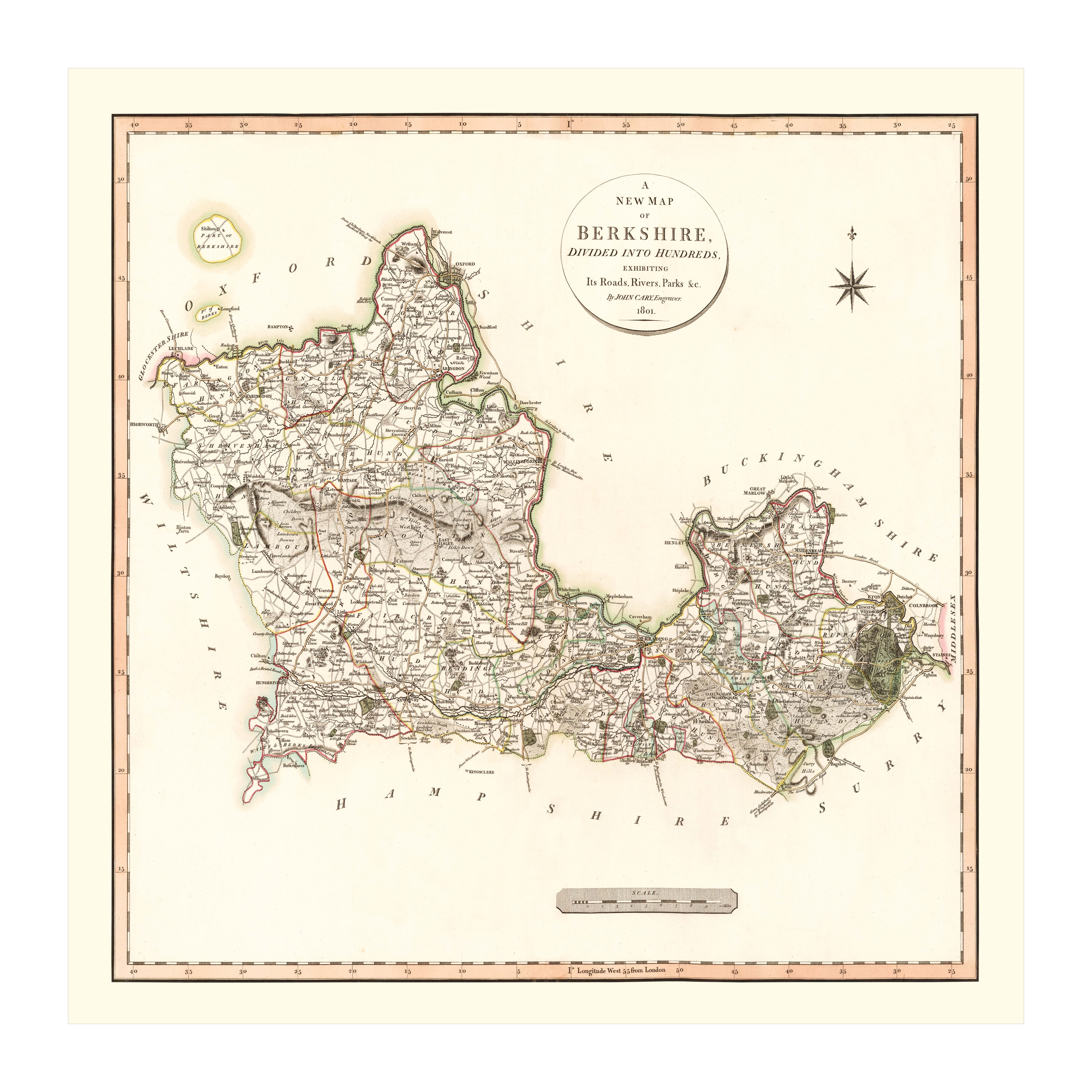 Berkshire County England England Art, 1801 Vintage Map of Berkshire ...