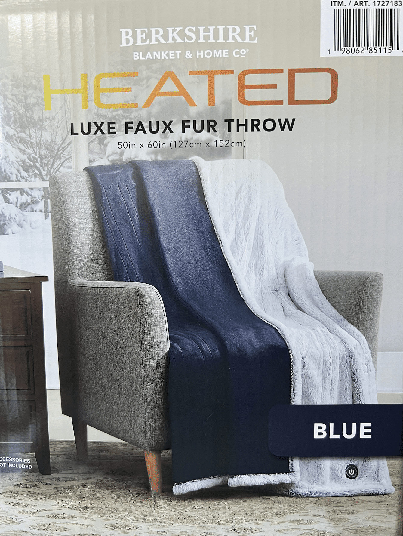 Berkshire Heated Faux Fur Throw 50x60 inches Blue, luxurious faux fur ...