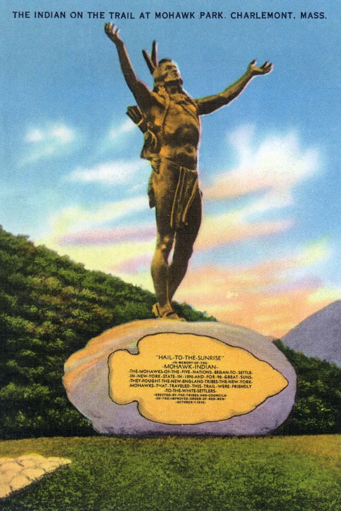 Berkshire Mountains, MA, Indian on the Trail Statue at Mohawk Park View ...
