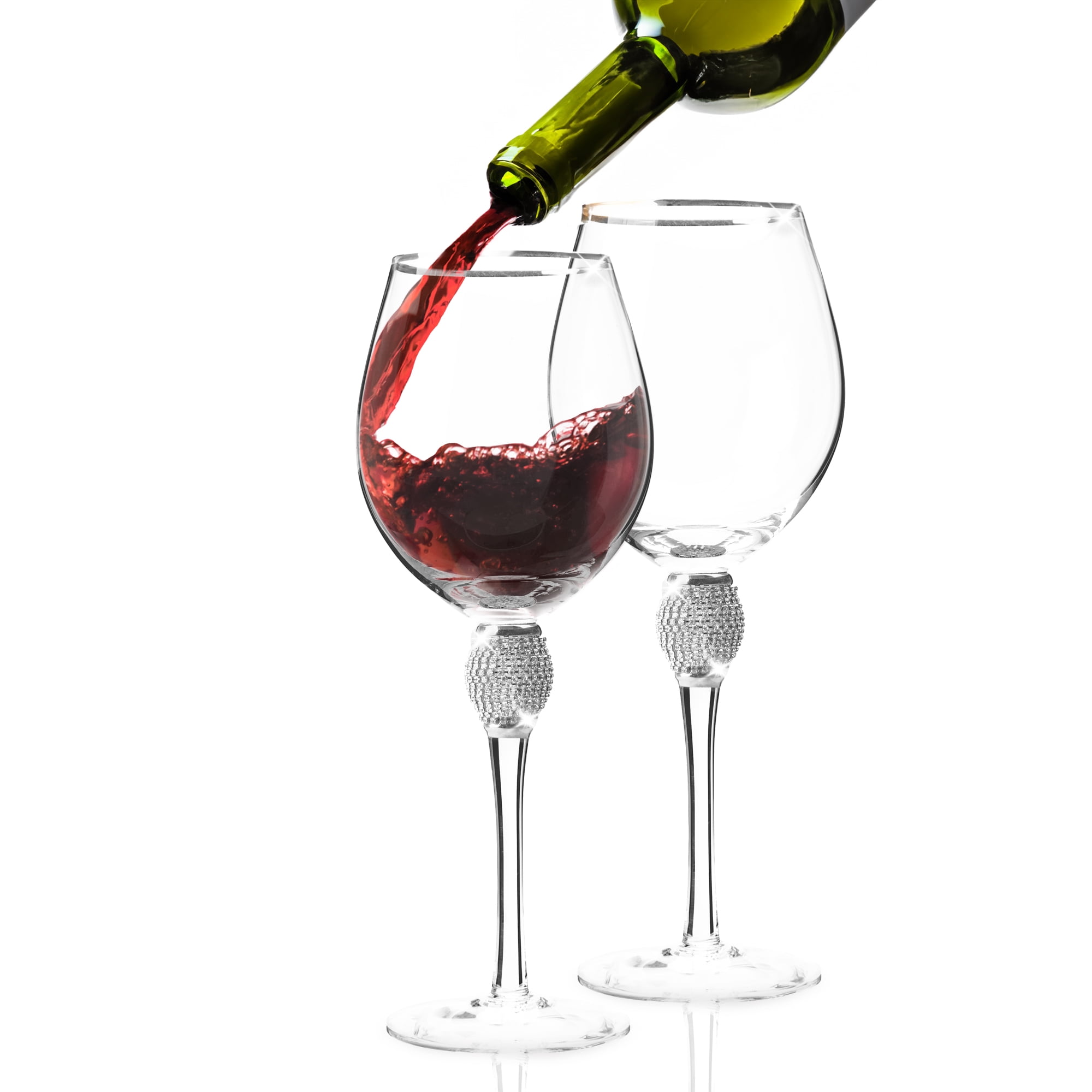 Berkware Red Wine Glass with Rhinestone Design and Silver Rim, Set of 2 ...