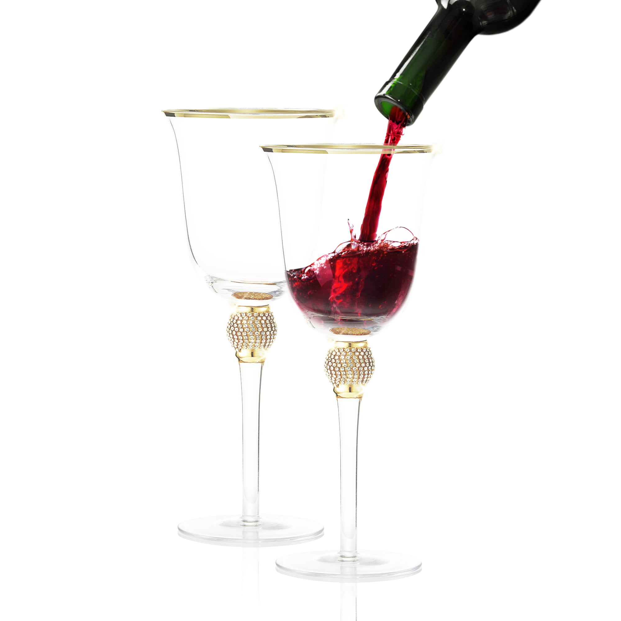Berkware Set of 2 Gold tone Wine Glasses - Luxurious Rose and White ...