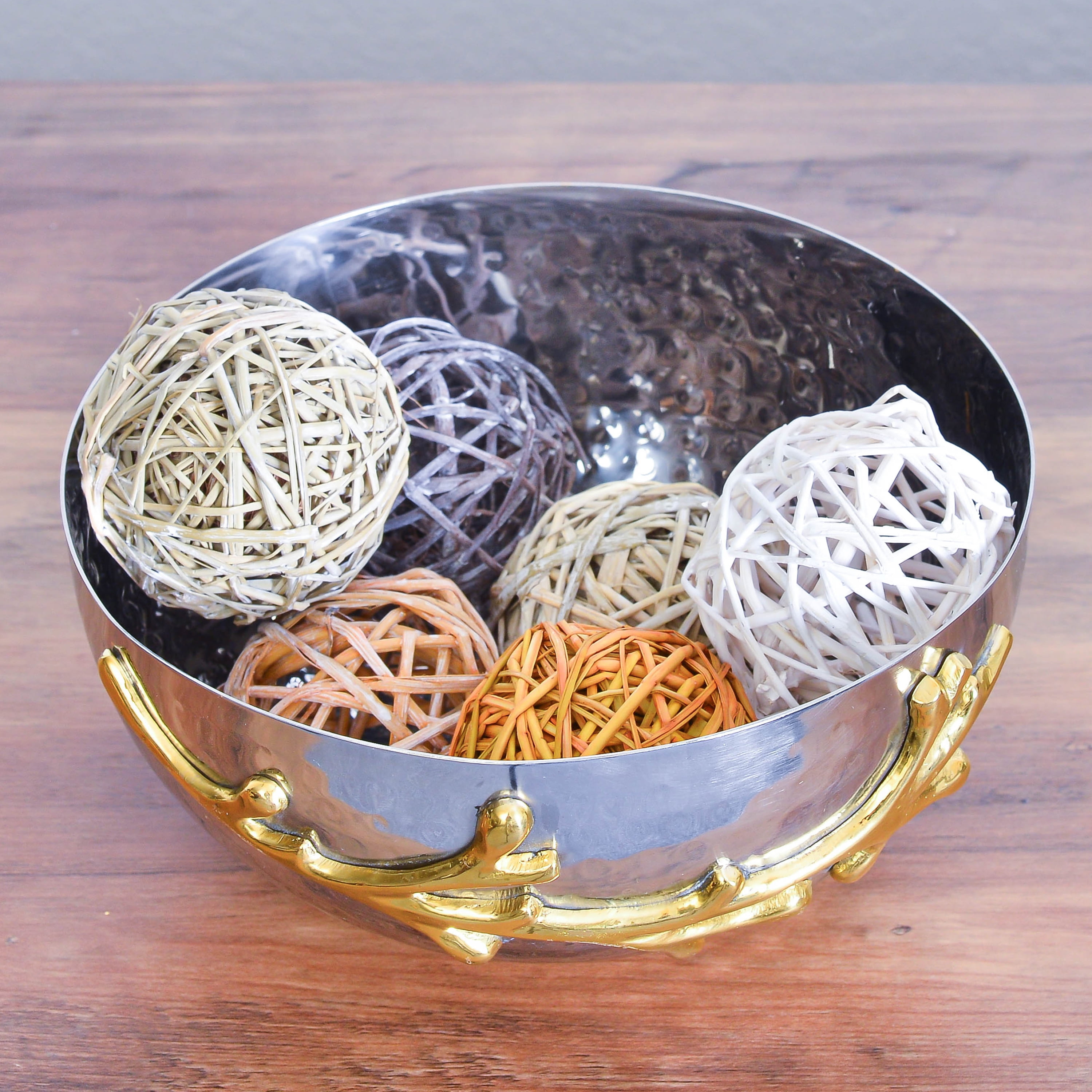 Berkware Two Tone Nickel Plated Decorative Serving Bowl with Gold Leaf ...