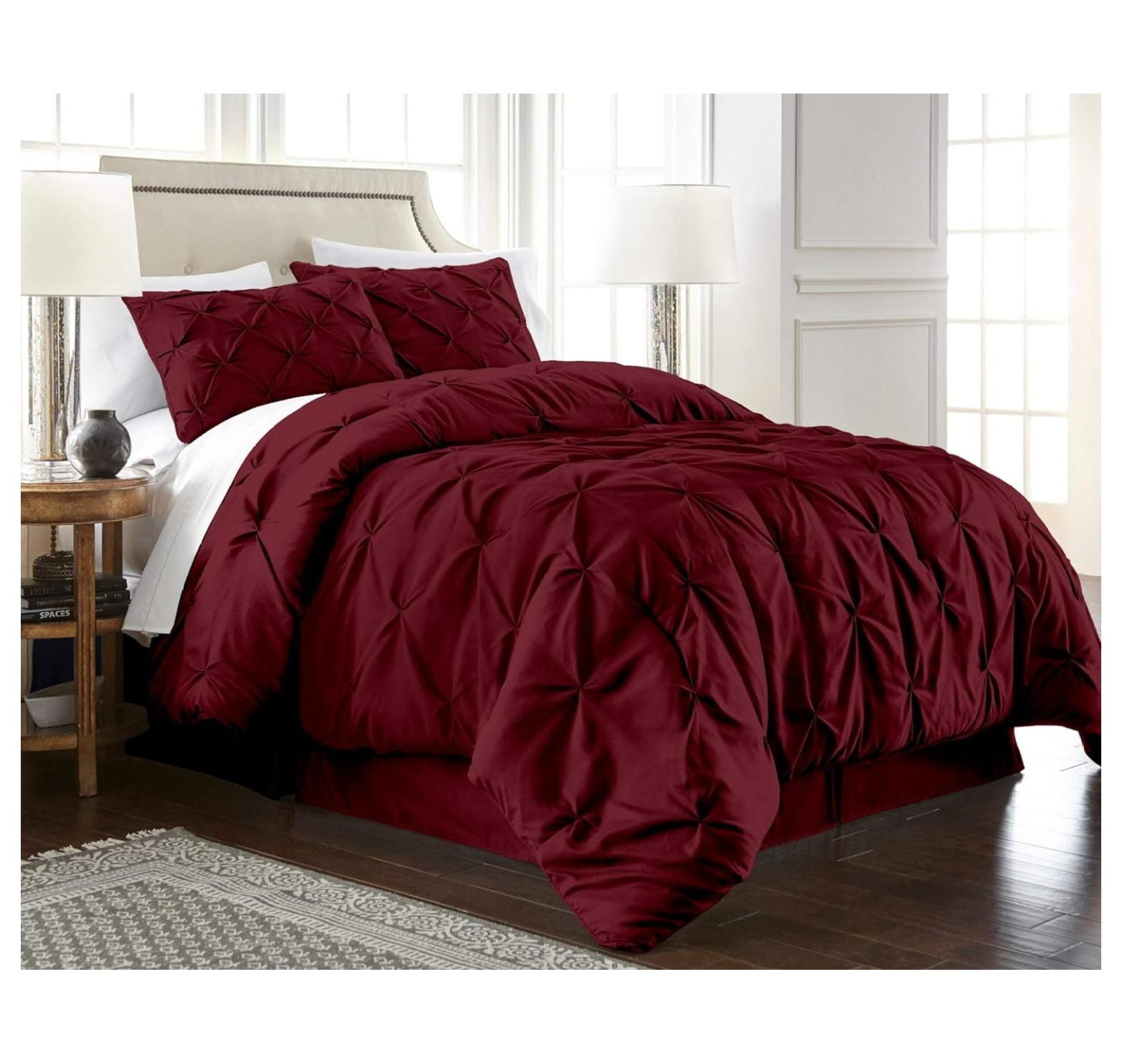 Berlin Burgundy Pinch Pleat Extra Wide King Comforter Set, 3-Piece ...