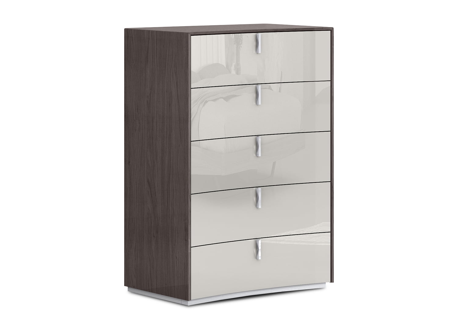 Berlin Chest of Drawers, High Gloss Chestnut Grey with 5 Self-Closing ...