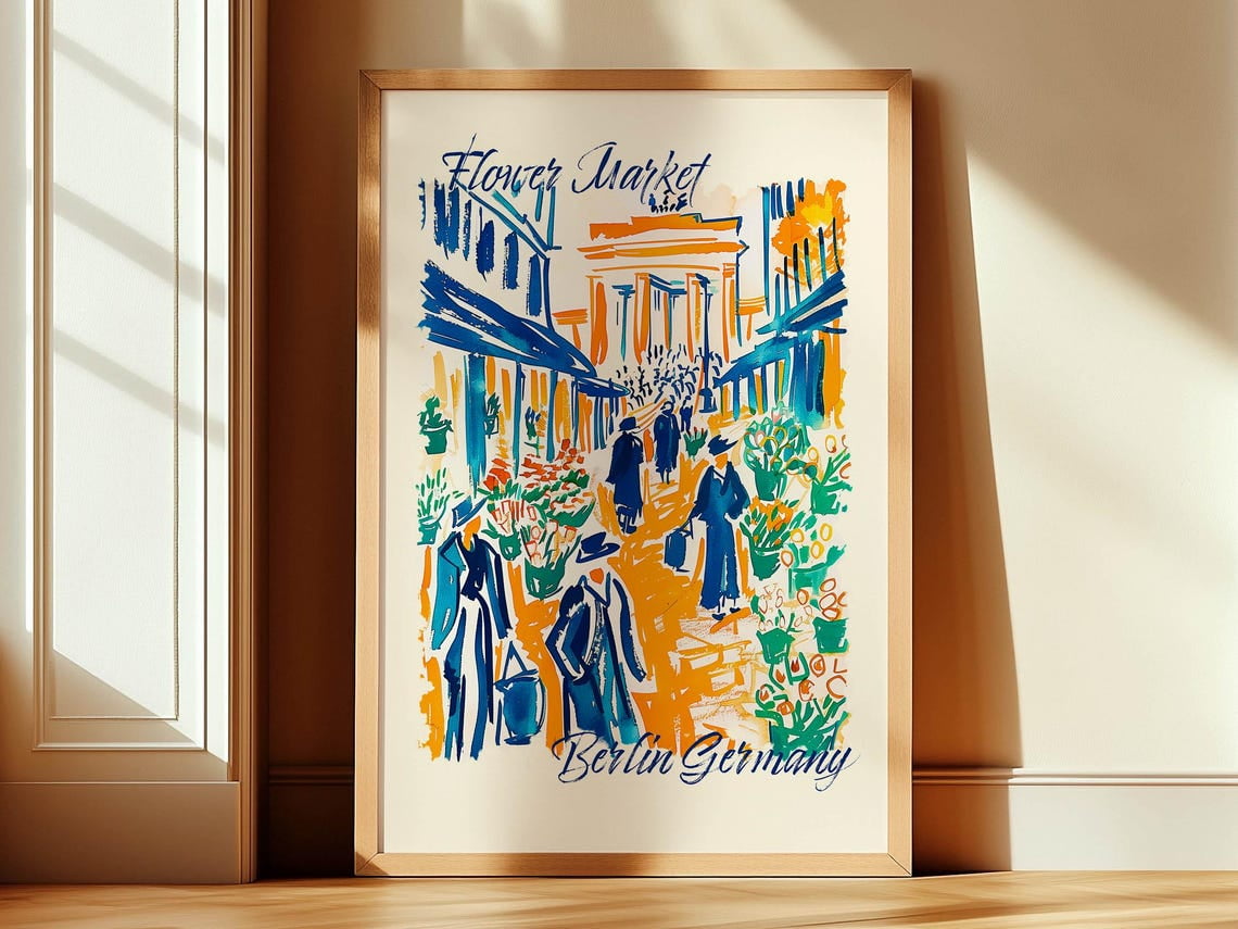 Berlin Flower Market Art Print Digital City Scenery Illustration ...