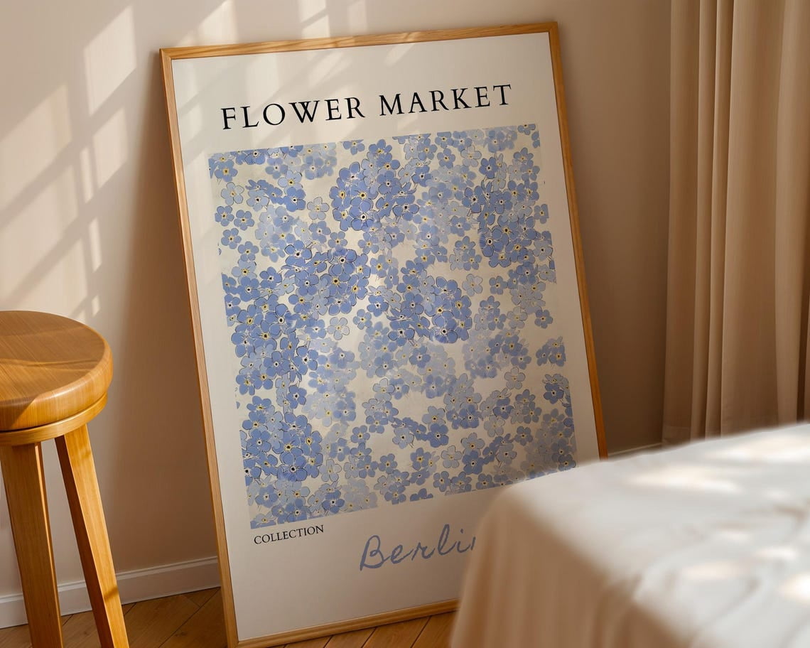 Berlin Flower Market Print, Blue Hydrangea Poster, Unframed Paper ...