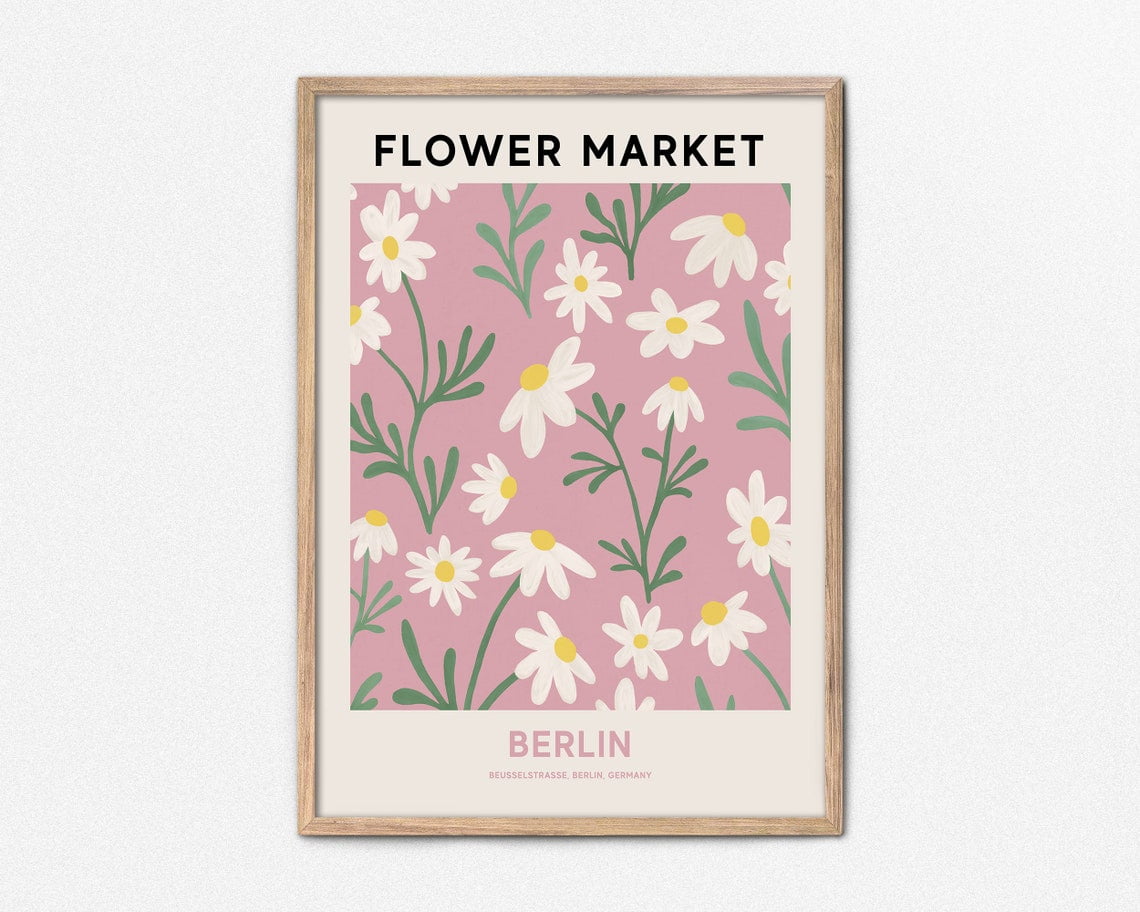 Berlin Flower Market Wall Art, Pink Flower Market Print, Daisy Wall Art ...