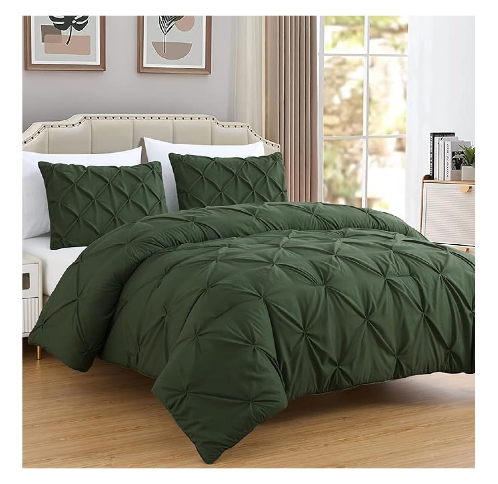 Berlin Forest Green Pinch Pleat King Comforter Set, 3-Piece (Comforter ...