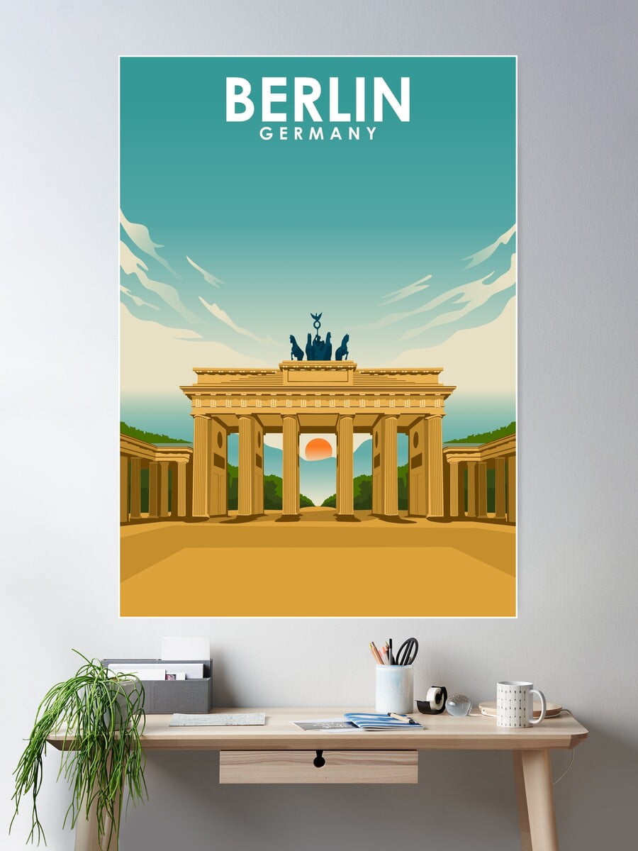Berlin Germany Brandenburg Gate Vintage Travel Poster Poster Wall Art ...