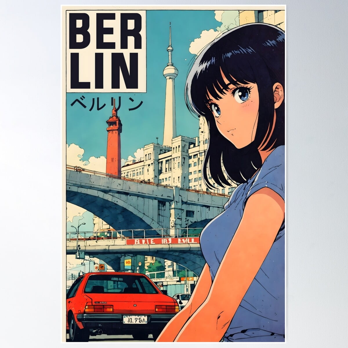 Berlin Germany Retro Anime Girl 80S Vintage Travel Poster Wall Art ...