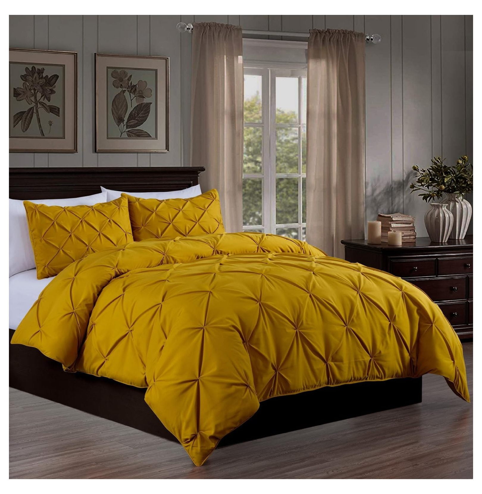 Berlin Mustard Yellow Pinch Pleat Extra Wide King Comforter Set, 3 ...