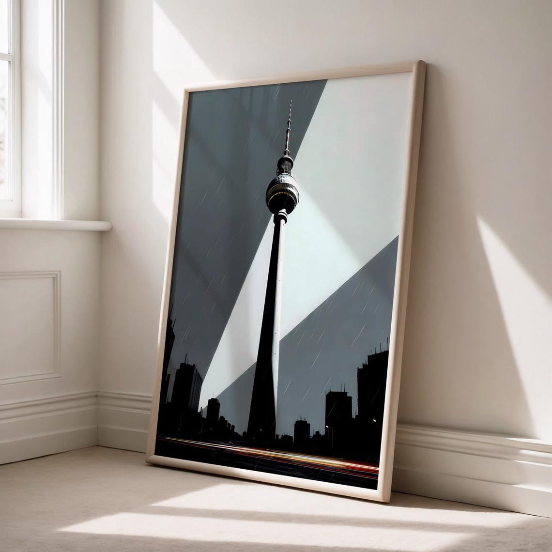 Berlin Tower Poster, Monochrome Rain Wall Art, Unframed Paper Poster ...