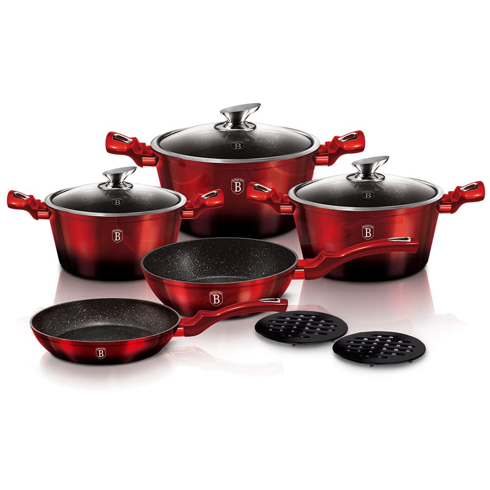 Berlinger Haus Kitchen Cookware Set - Precision Fit Tempered Glass Lids ...