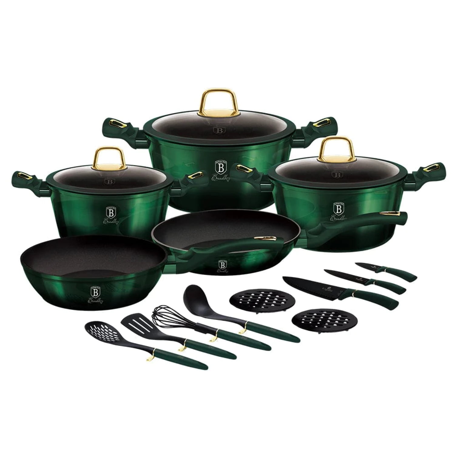 BerlingerHaus 17-Piece Non-Stick Cooking Pot Set, Includes Good Metal ...