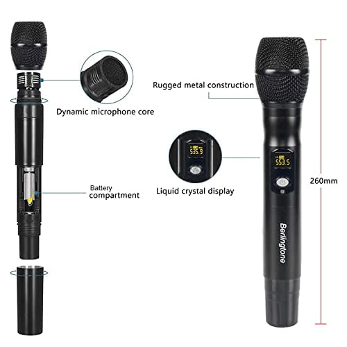 Berlingtone) 4-Channel UHF Wireless Microphone System, with 2 Handhelds ...