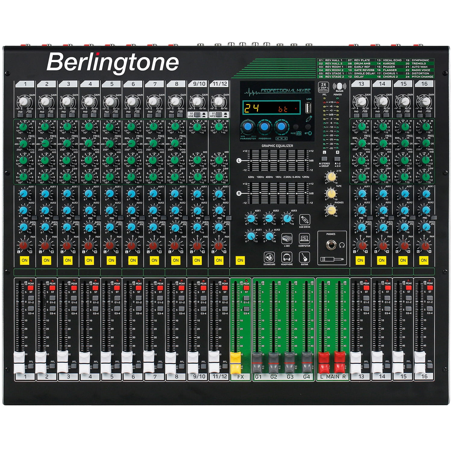 Berlingtone BR-216MX, Pro 16-Ch. Bluetooth Audio Mixer with 24 DSP ...