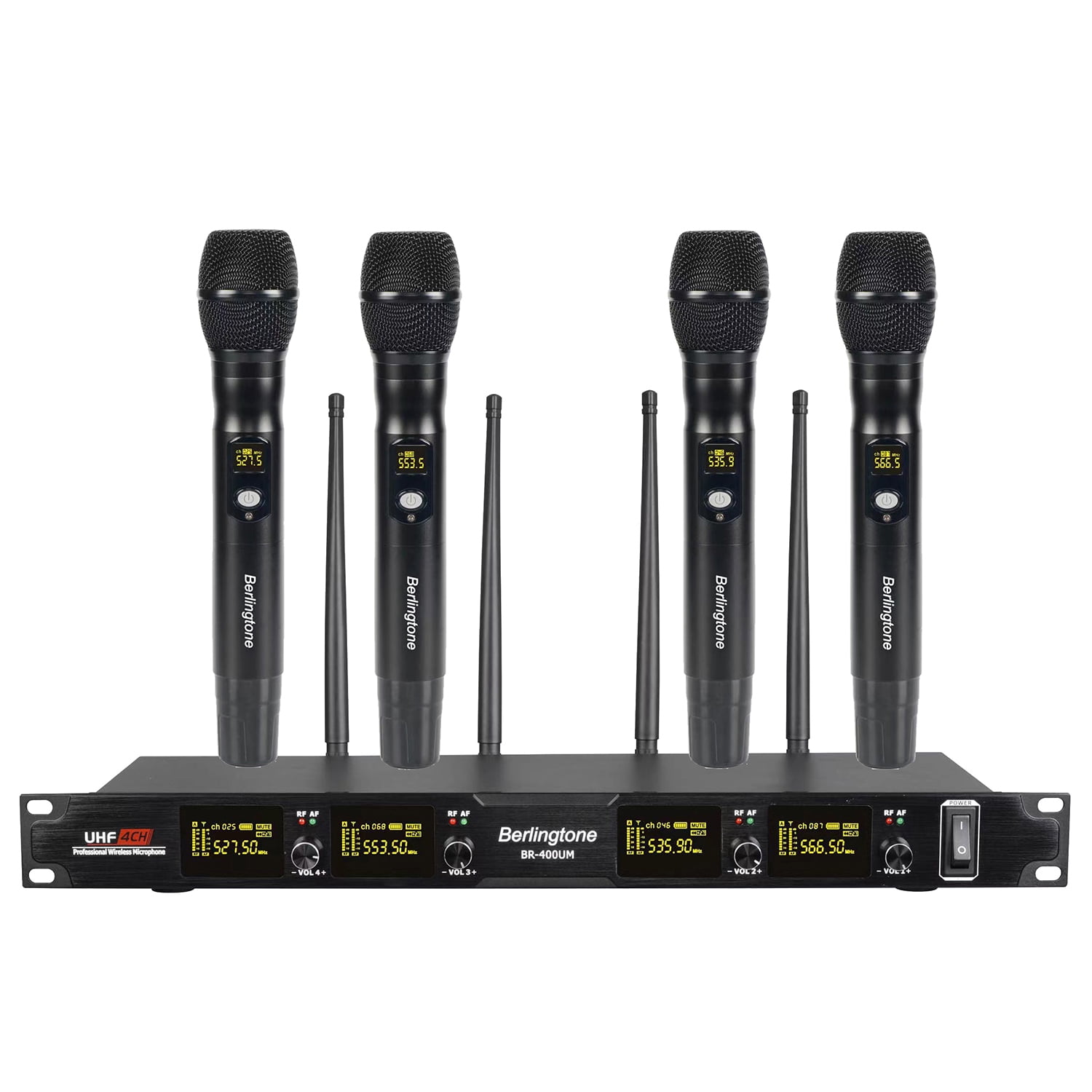 Berlingtone BR-400UM Professional 4-Channel UHF Wireless Handheld Dynamic Microphone Systems ...