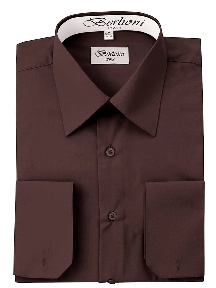 Berlioni Italy Men's Convertible Cuff Solid Dress Shirt Brown - Walmart.com
