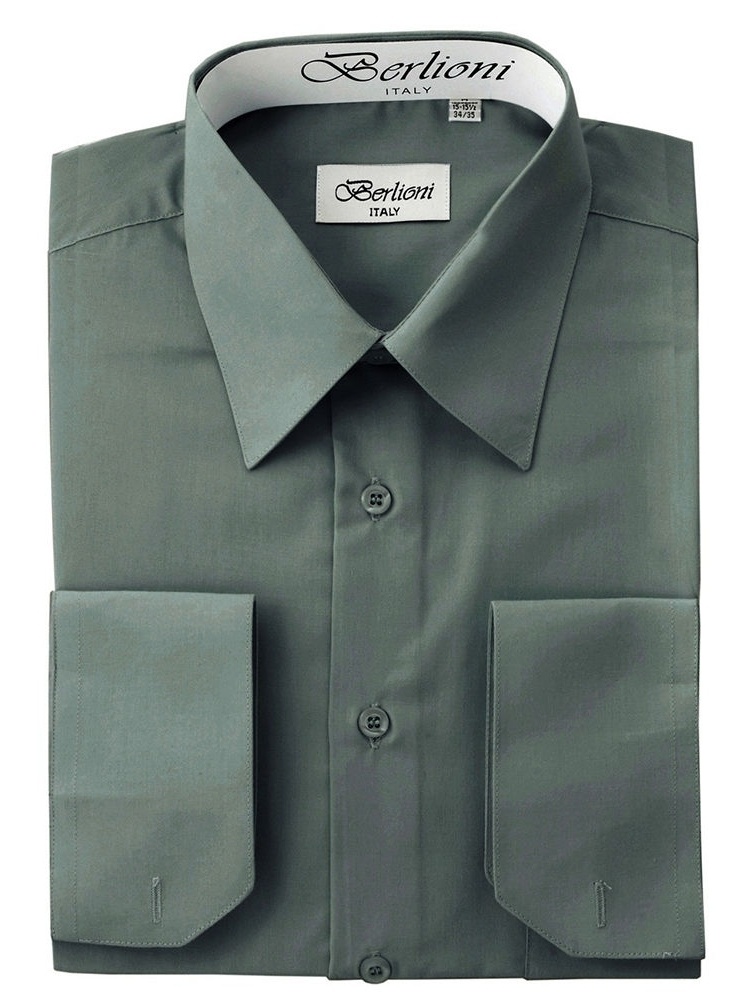 Berlioni Italy Men's Convertible Cuff Solid Dress Shirt Charcoal ...