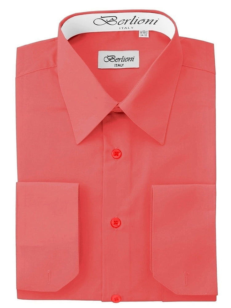 Berlioni Italy Men's Convertible Cuff Solid Dress Shirt Coral - Walmart.com