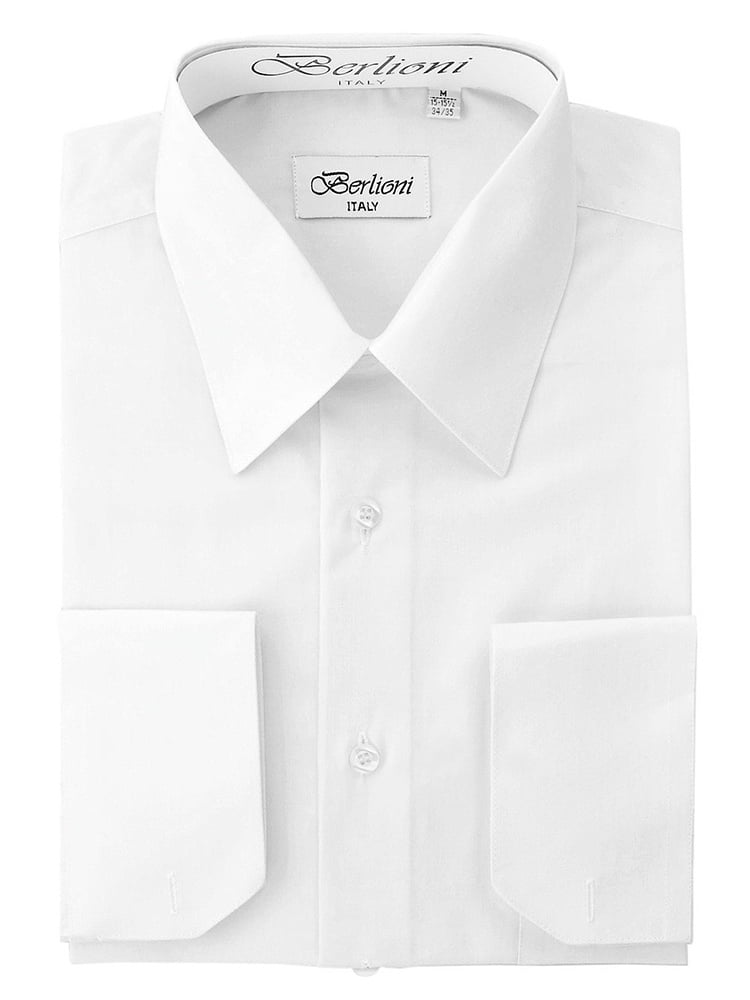 Berlioni Men's Italian Dress Shirt with Convertible French Cuffs, Solid ...