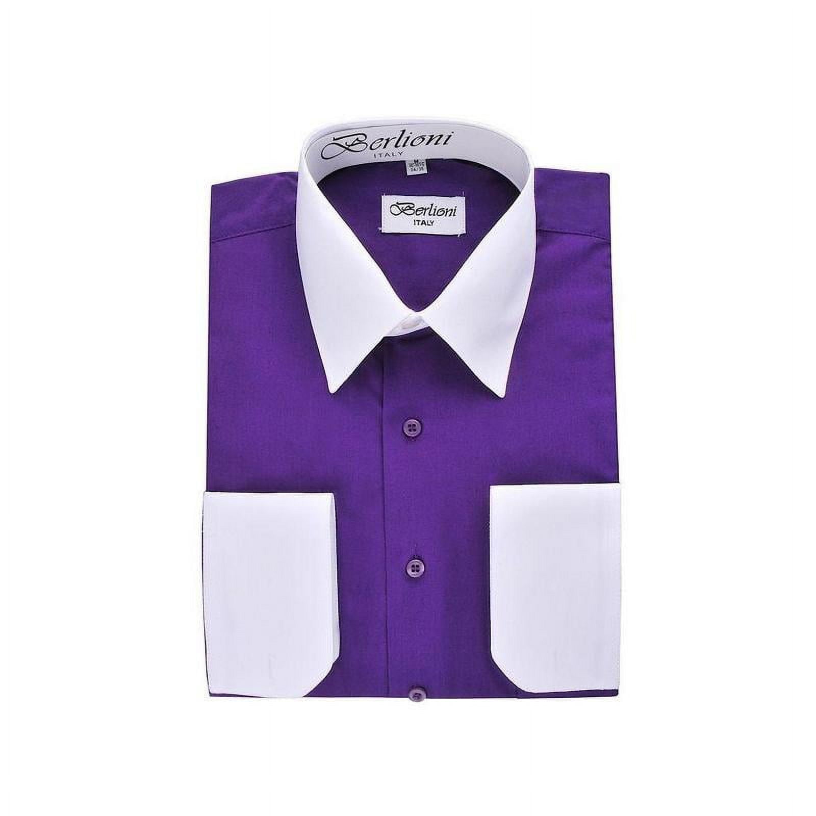 Berlioni Men's Two-Tone French Convertible Cuff Button Up Dress Shirt ...