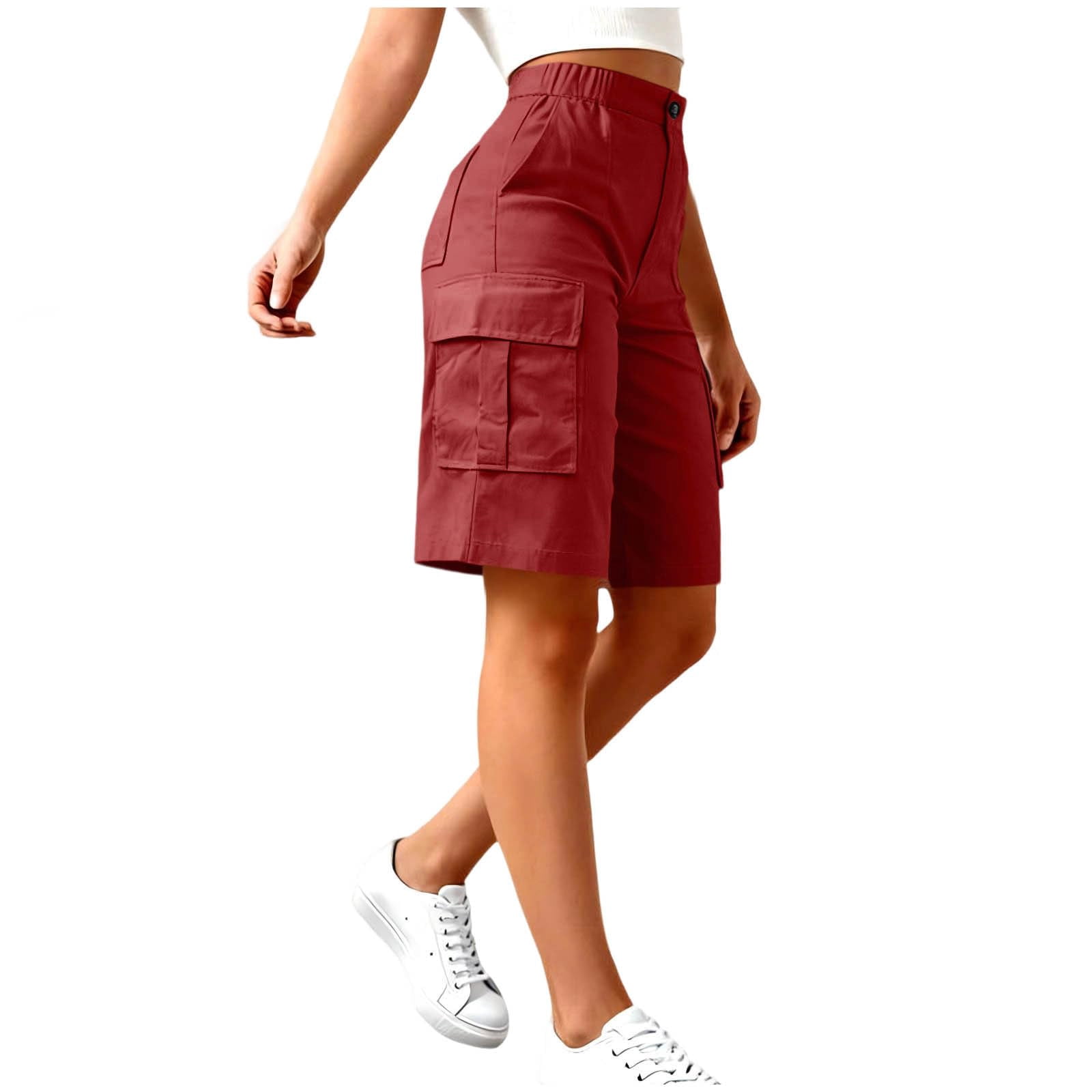 Bermuda Cargo Shorts Women, Elastic High Waist 6 Pockets Shorts Summer ...